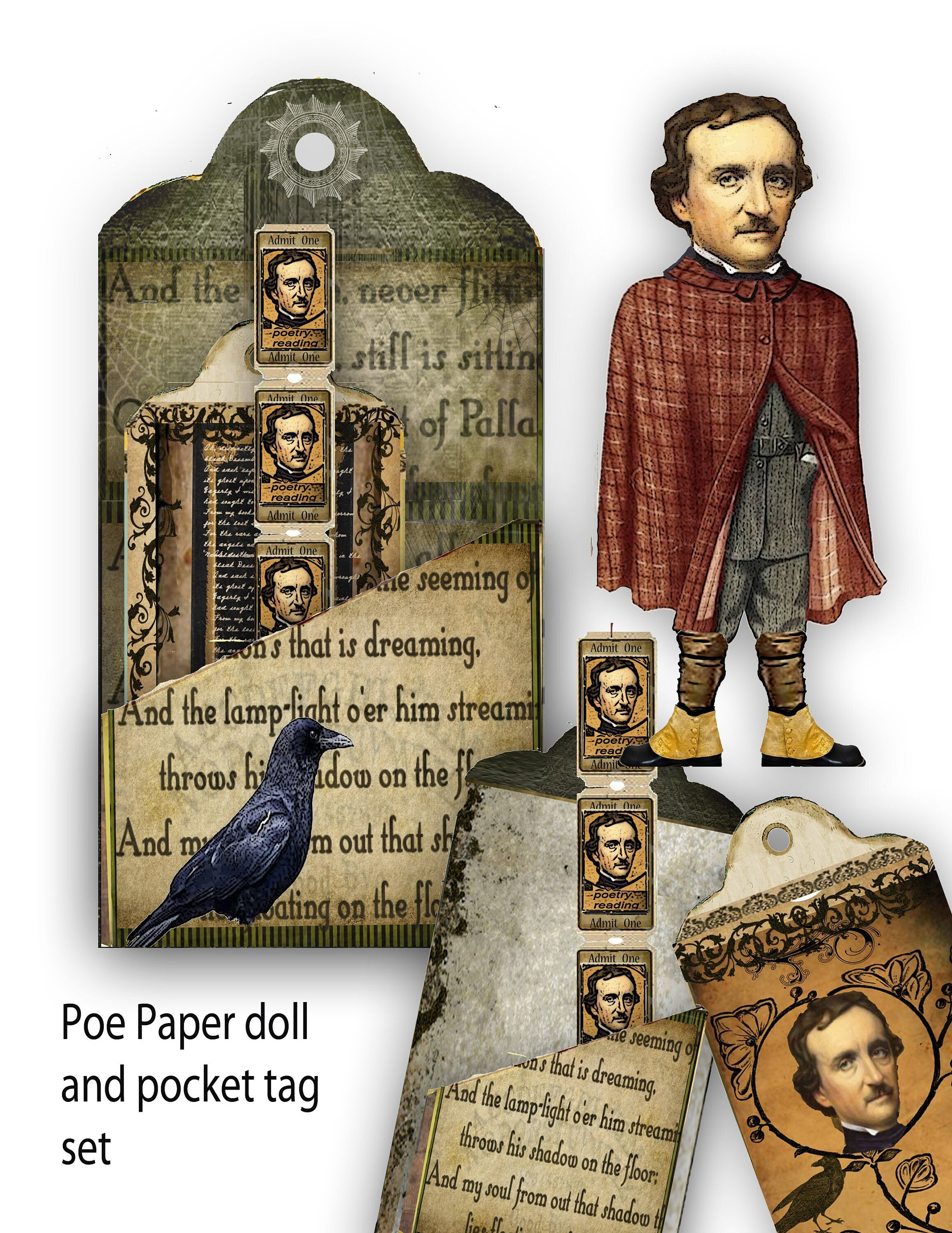 Printable Edgar Allan Poe Pocket Tag and Paper Doll With Ephemera ...