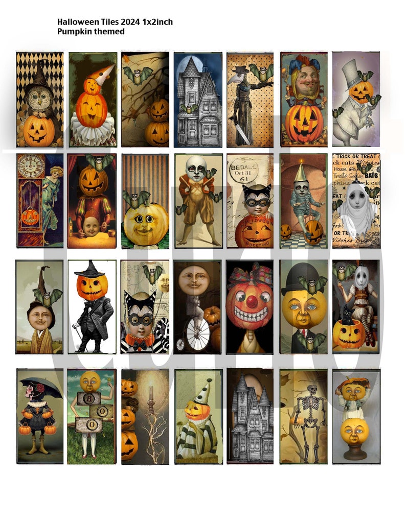 Printable 1x2 Domino Collage Sheet Whimsical Halloween Domino 28 ...