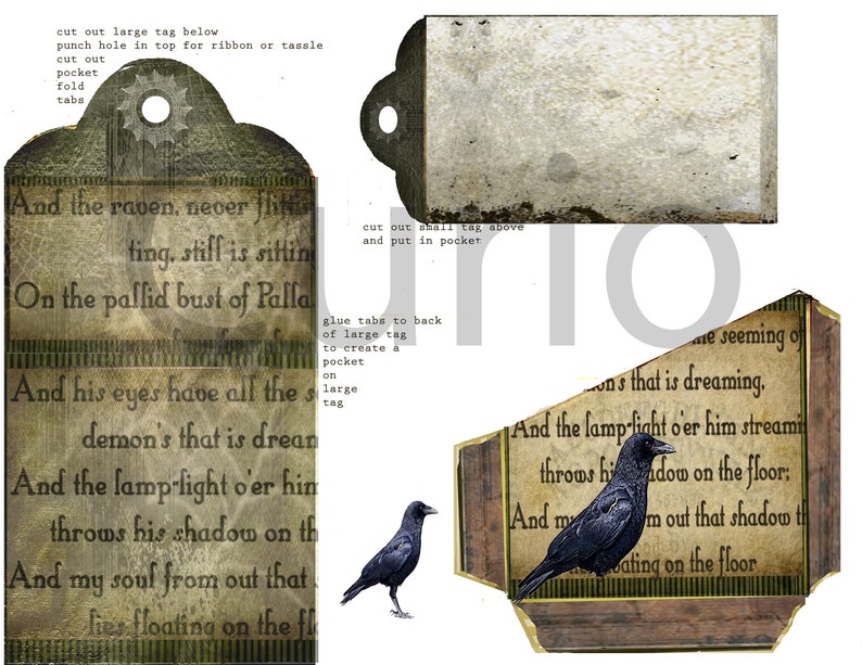 Edgar Allan Poe Paper Doll & Pocket Tag: Ephemera Collage (printable ...