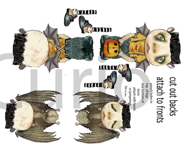Printable Halloween Bat Boy Paper Doll: DIY Ephemera, Tag Pocket (PDF ...
