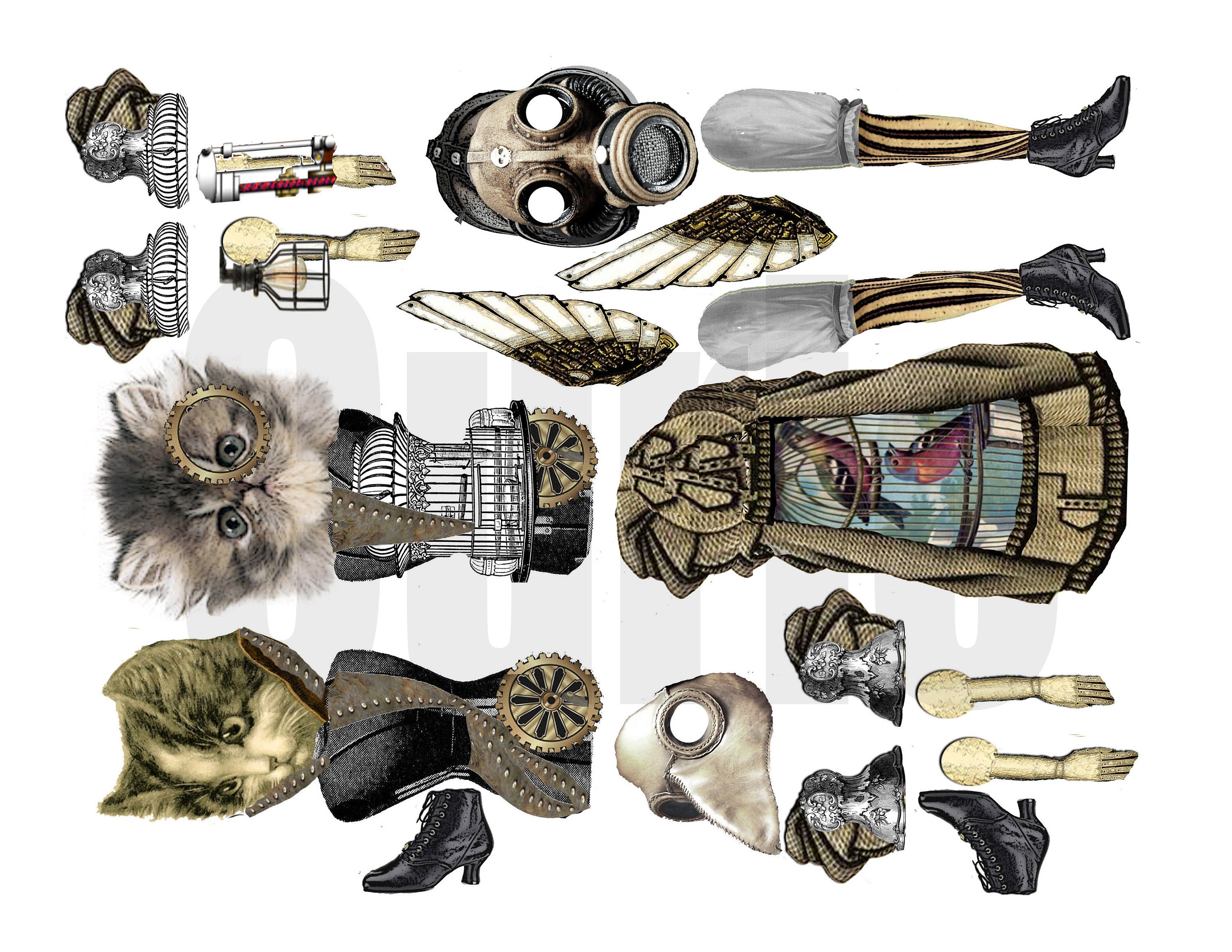 Printable Steampunk Kitty Articulated Paper Dolls Two Dolls With ...