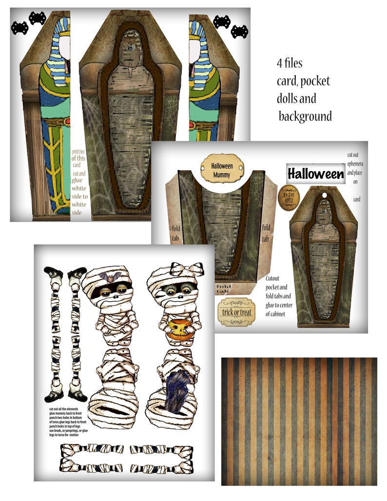 Printable Halloween Cabinet Card With Two Mummy Paper Dolls and Pocket ...
