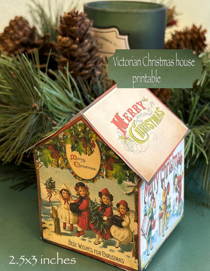Printable Vintage Christmas Old Victorian House Ornament Old ...