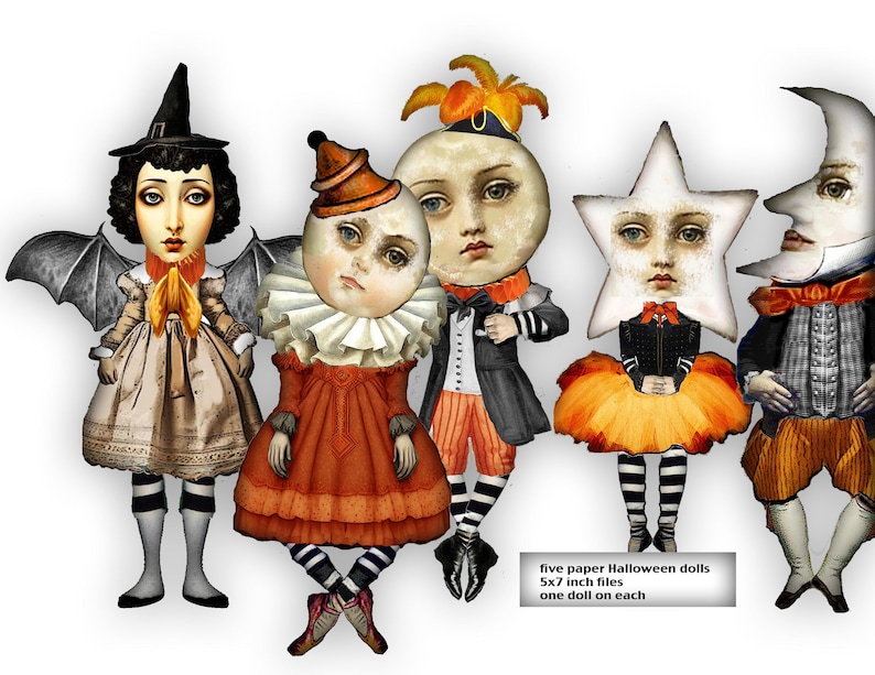Printable Witch Paper Dolls: Moon & Star Ephemera (5x7 Inch, JPEG ...