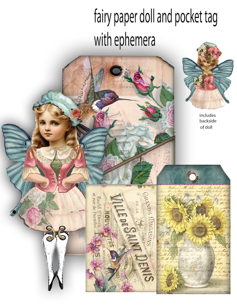 Printable Flower Fairy Tag Setwith Paper Doll: Whimsical Pocket ...