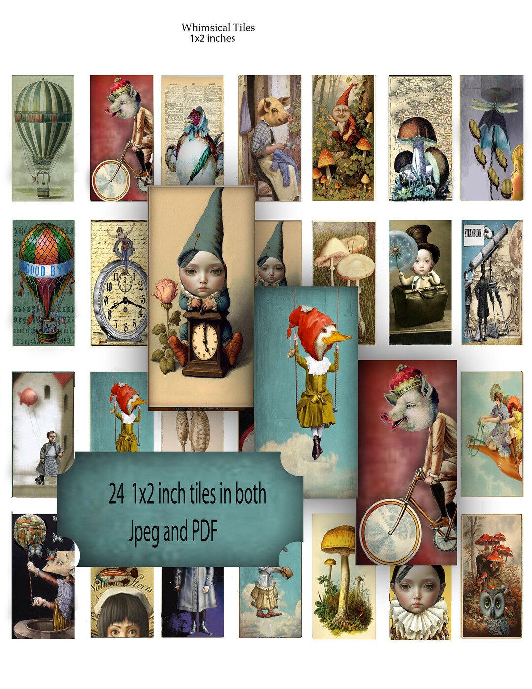 Printable 1x2 Domino Collage Sheet Spring Surreal Steampunk Tiles for ...