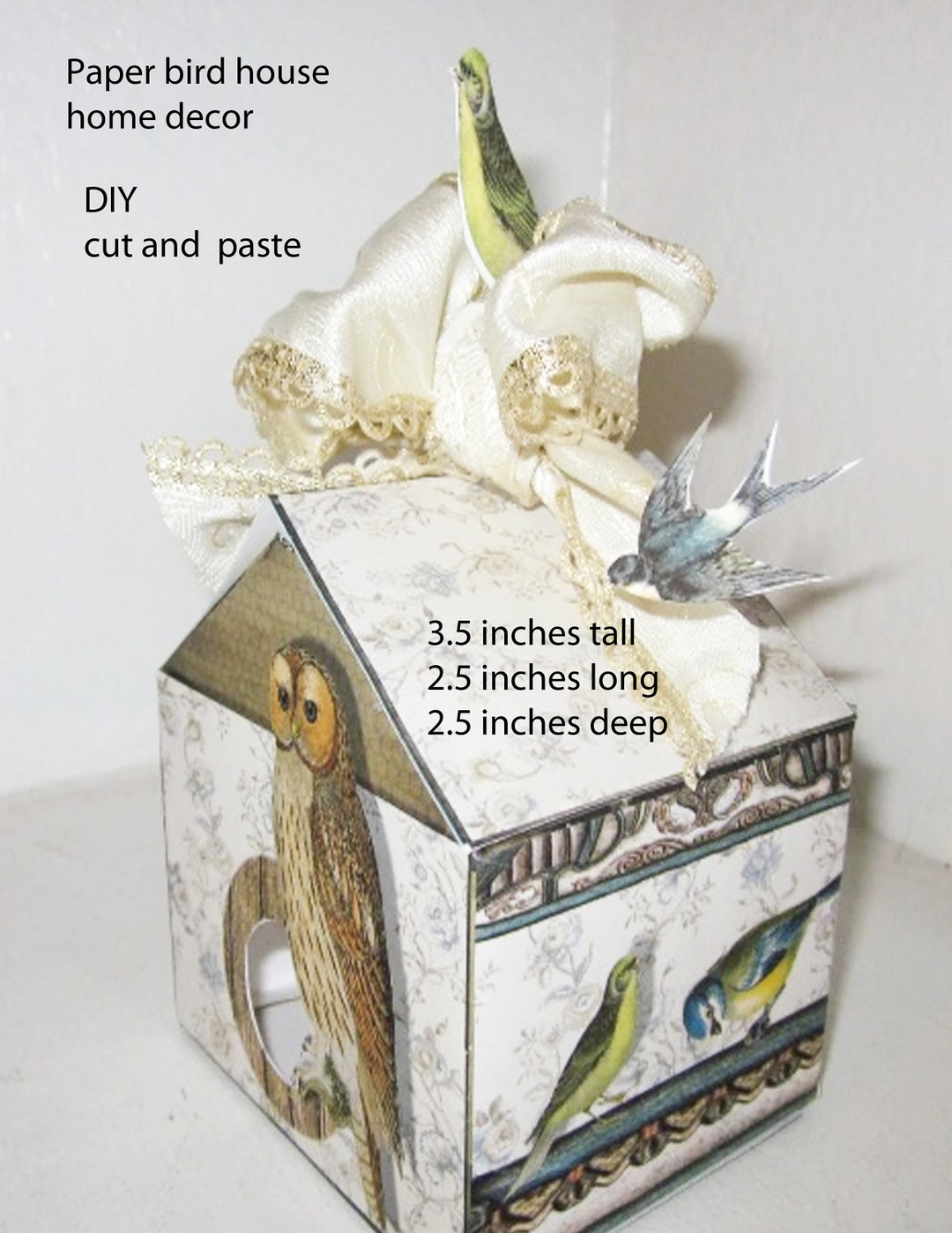 Printable Bird House Decoration for Table Mantle or to Hang on Tree in ...
