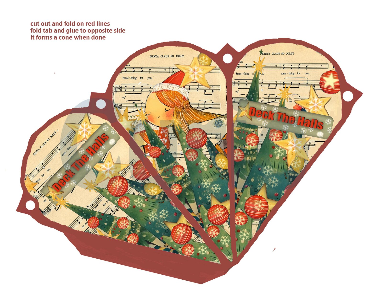 Printable Victorian Christmas Cone, Folk Art, Two (pdf and Jpeg) Deck ...