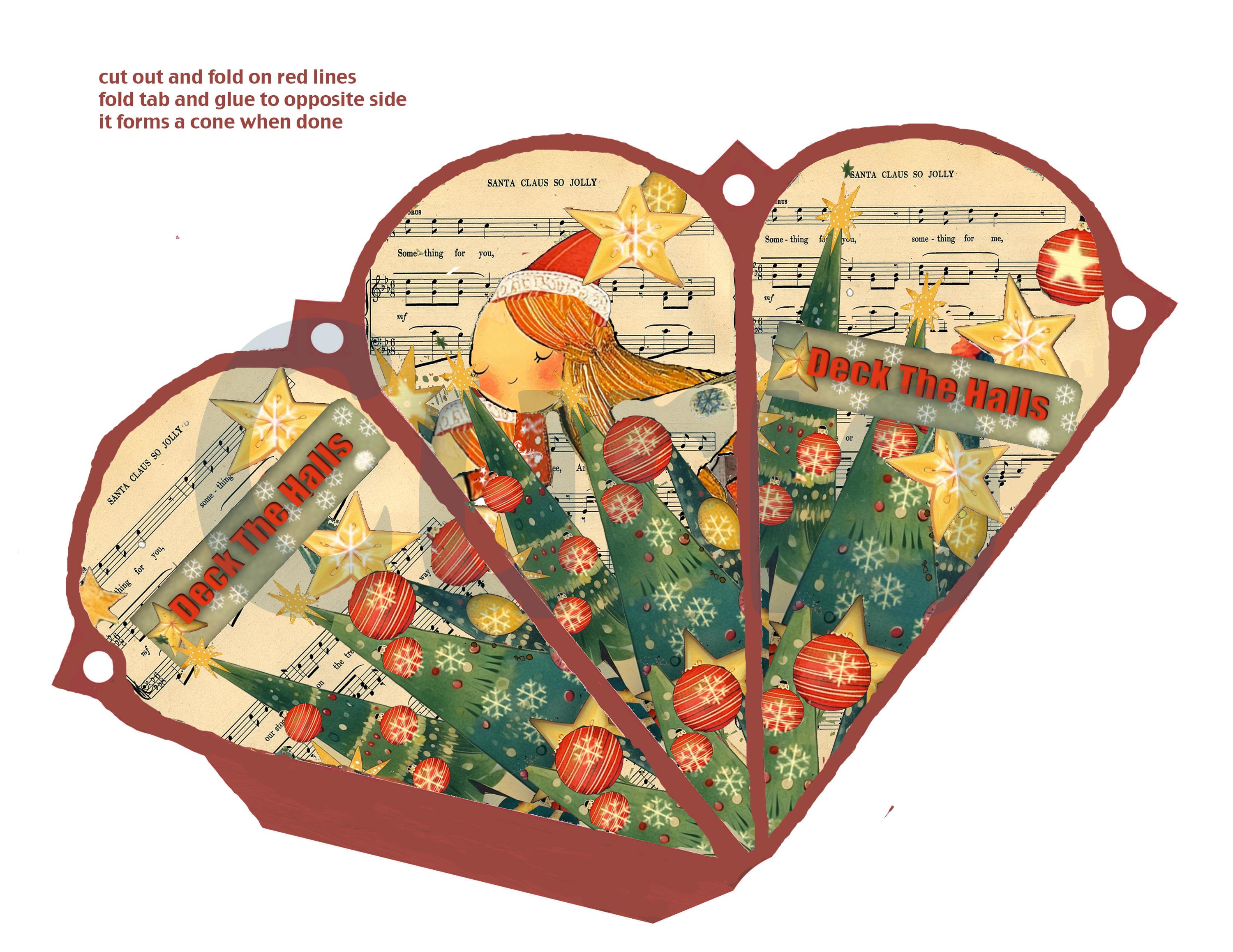 Printable Victorian Christmas Cone, Folk Art, Two (pdf and Jpeg) Deck ...