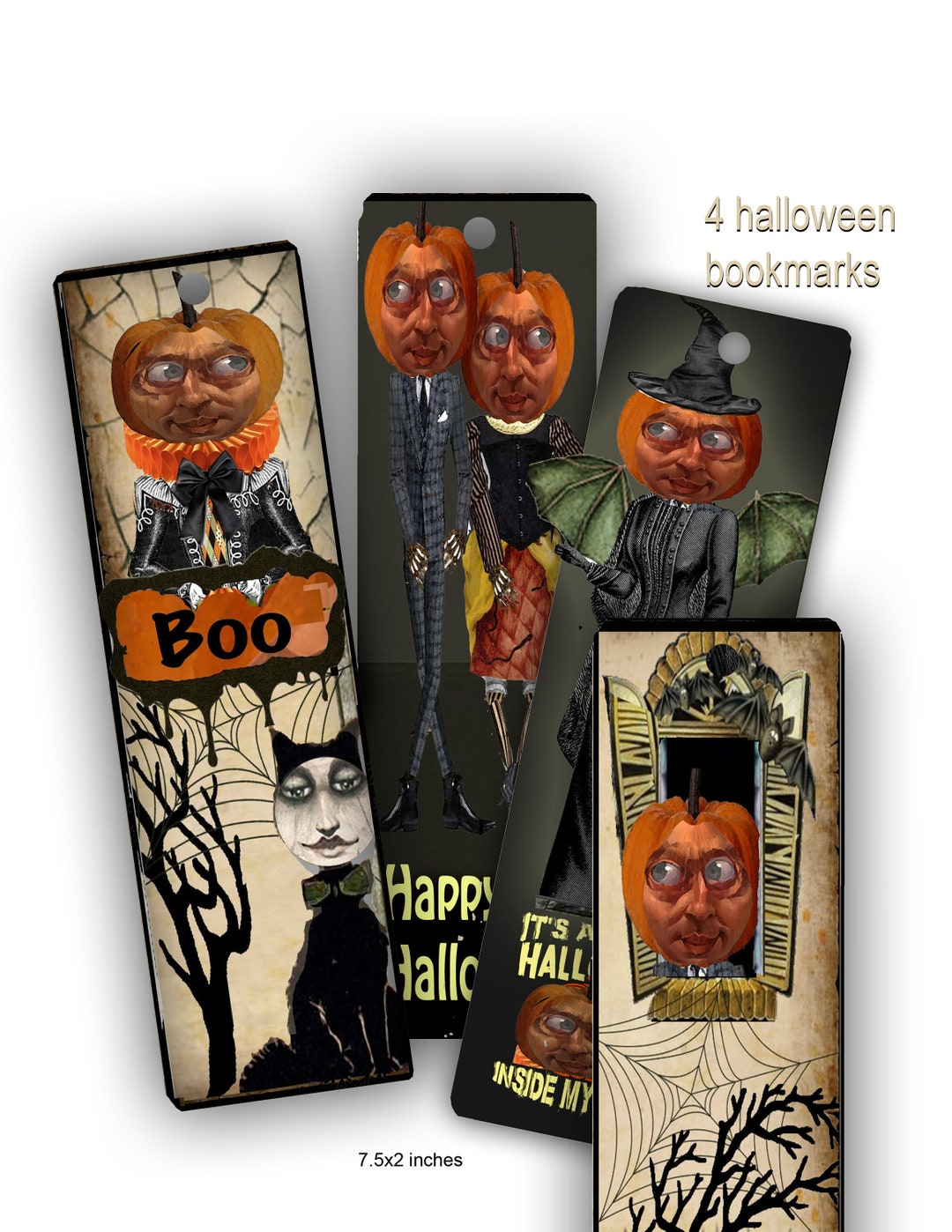 Printable Halloween Pumpkin Head Bookmarks Downloadable File Clip Art ...
