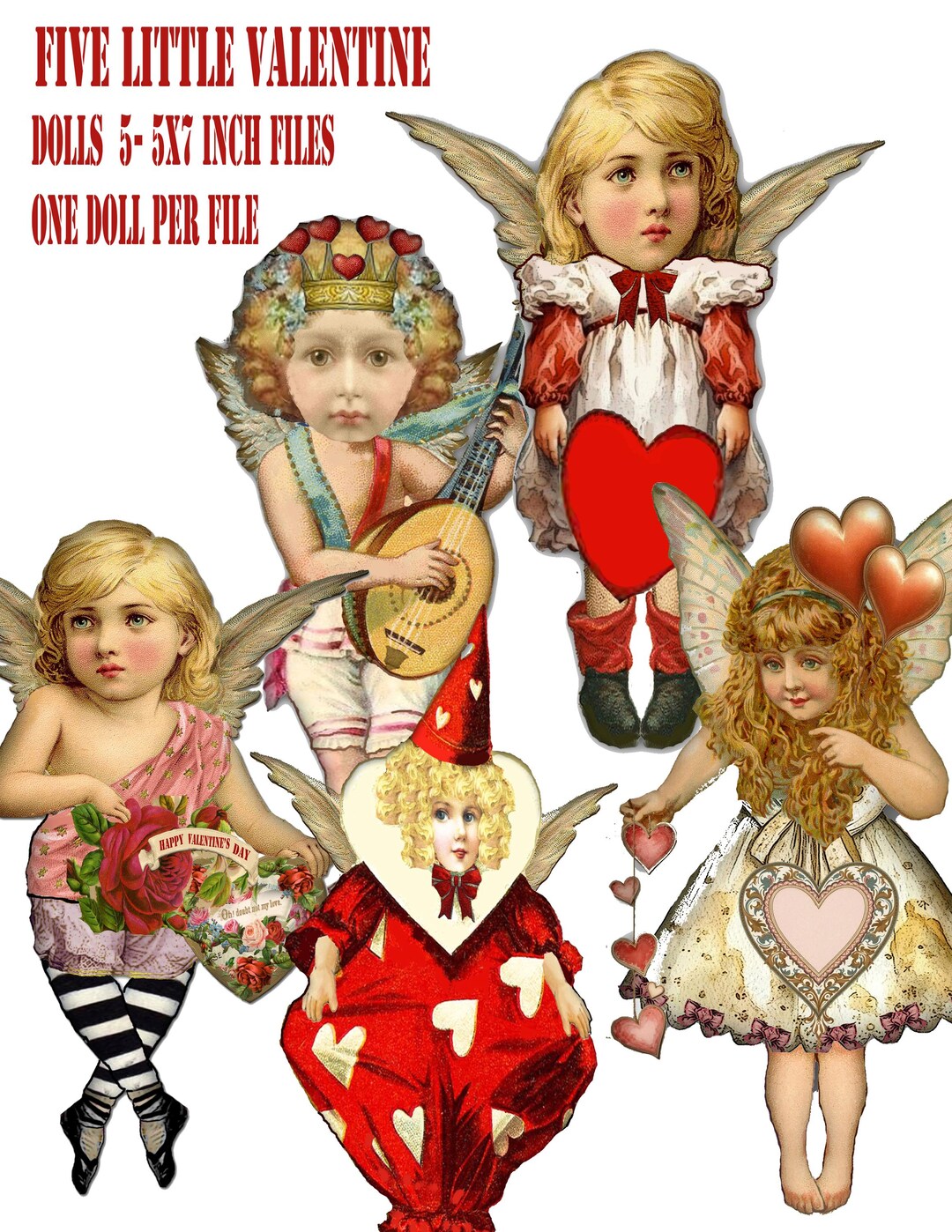 Printable Valentine Paper Dolls: Fairy Cupid Ephemera (5x7 Inch, JPEG ...