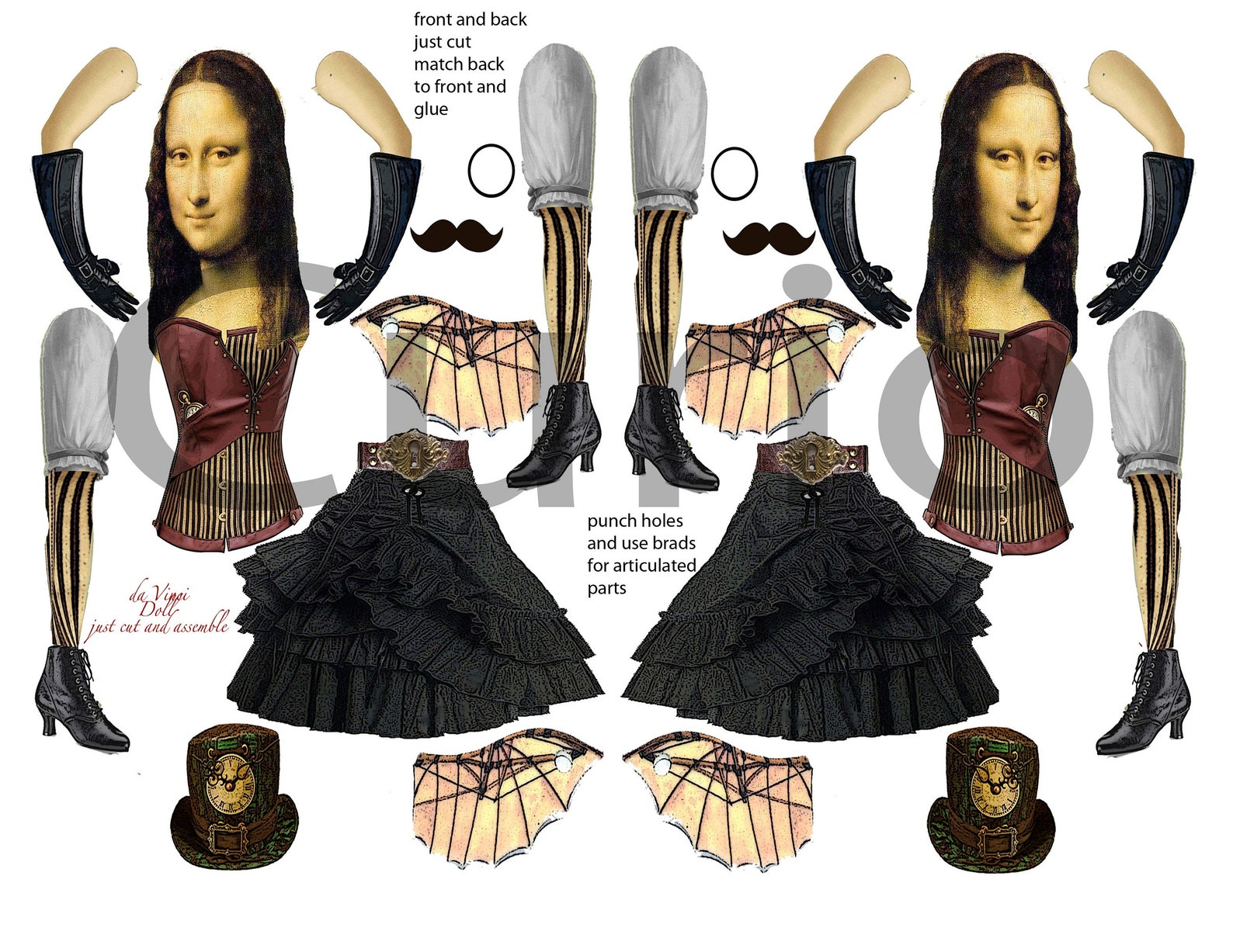 Printable Paper Doll Articulated Steampunk Time Traveler Mona Lisa ...