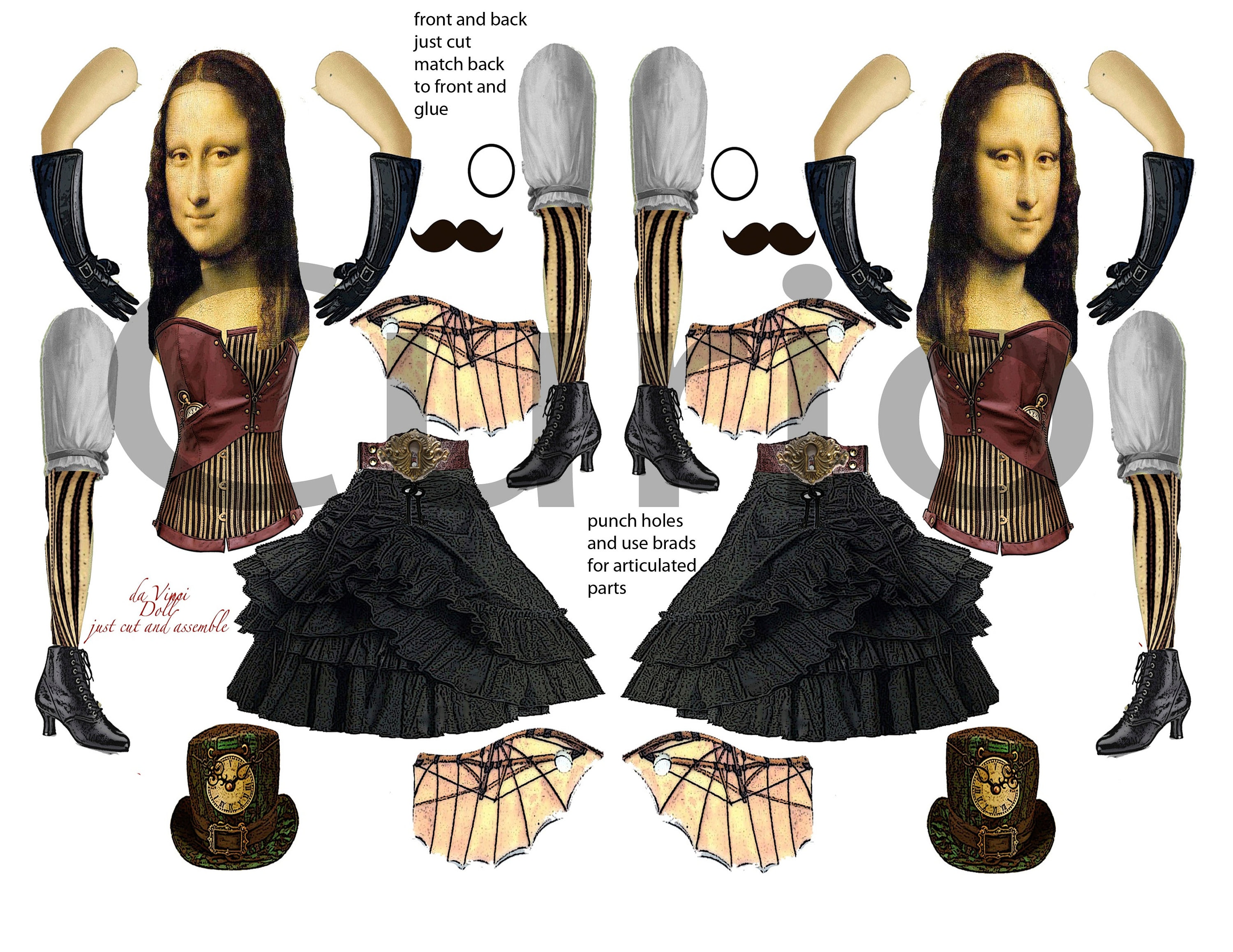 Printable Paper Doll Articulated Steampunk Time Traveler Mona Lisa ...