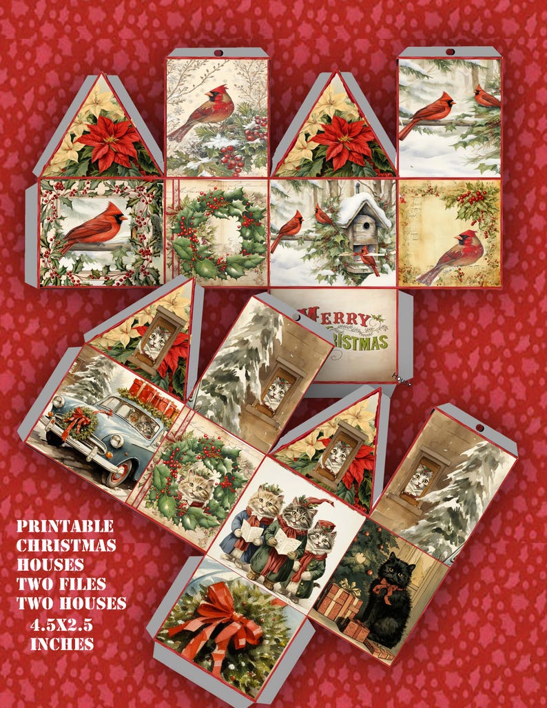 Printable Paper Christmas Victorian Bird Collage House Ornaments for ...