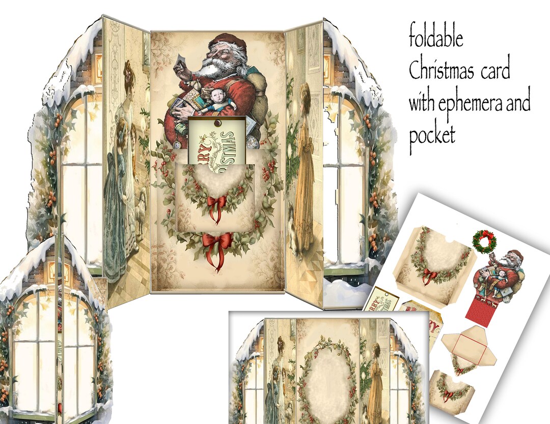 Printable Christmas Foldable Card: Ephemera Collage Kit (PDF) - Etsy