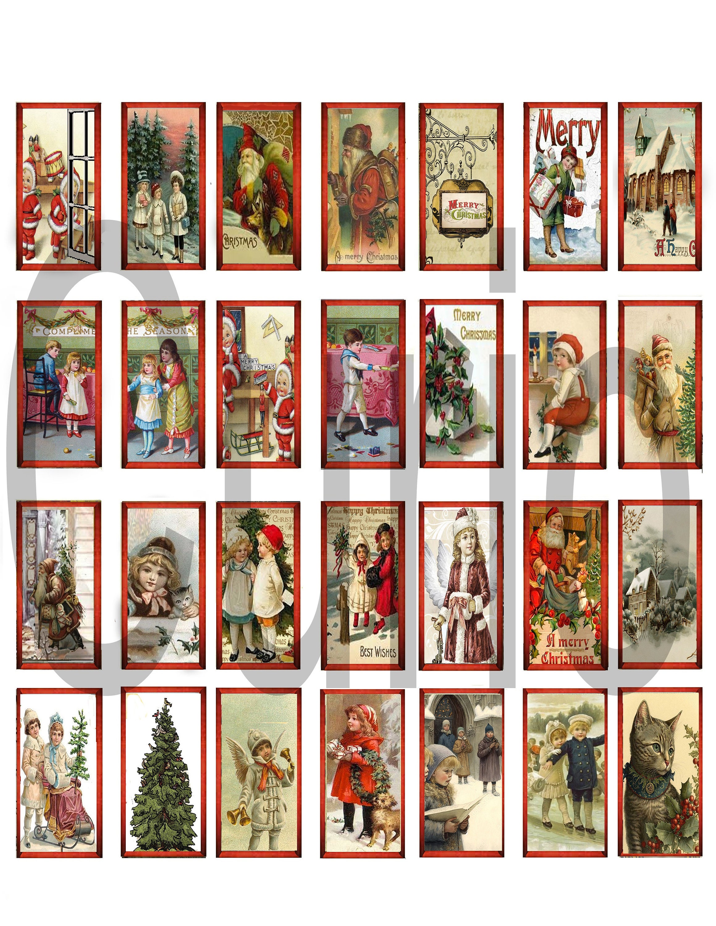 Printable 1x2 Domino Collage Sheet Vintage Winter Victorian Christmas ...