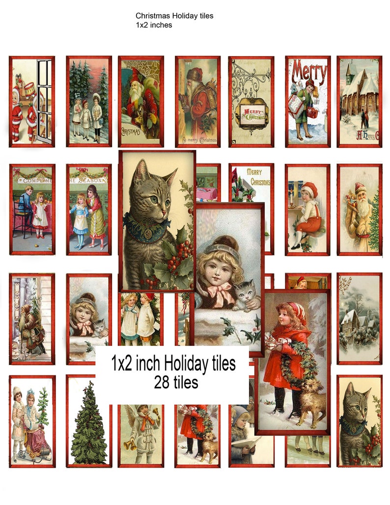 Printable 1x2 Domino Collage Sheet Vintage Winter Victorian Christmas ...