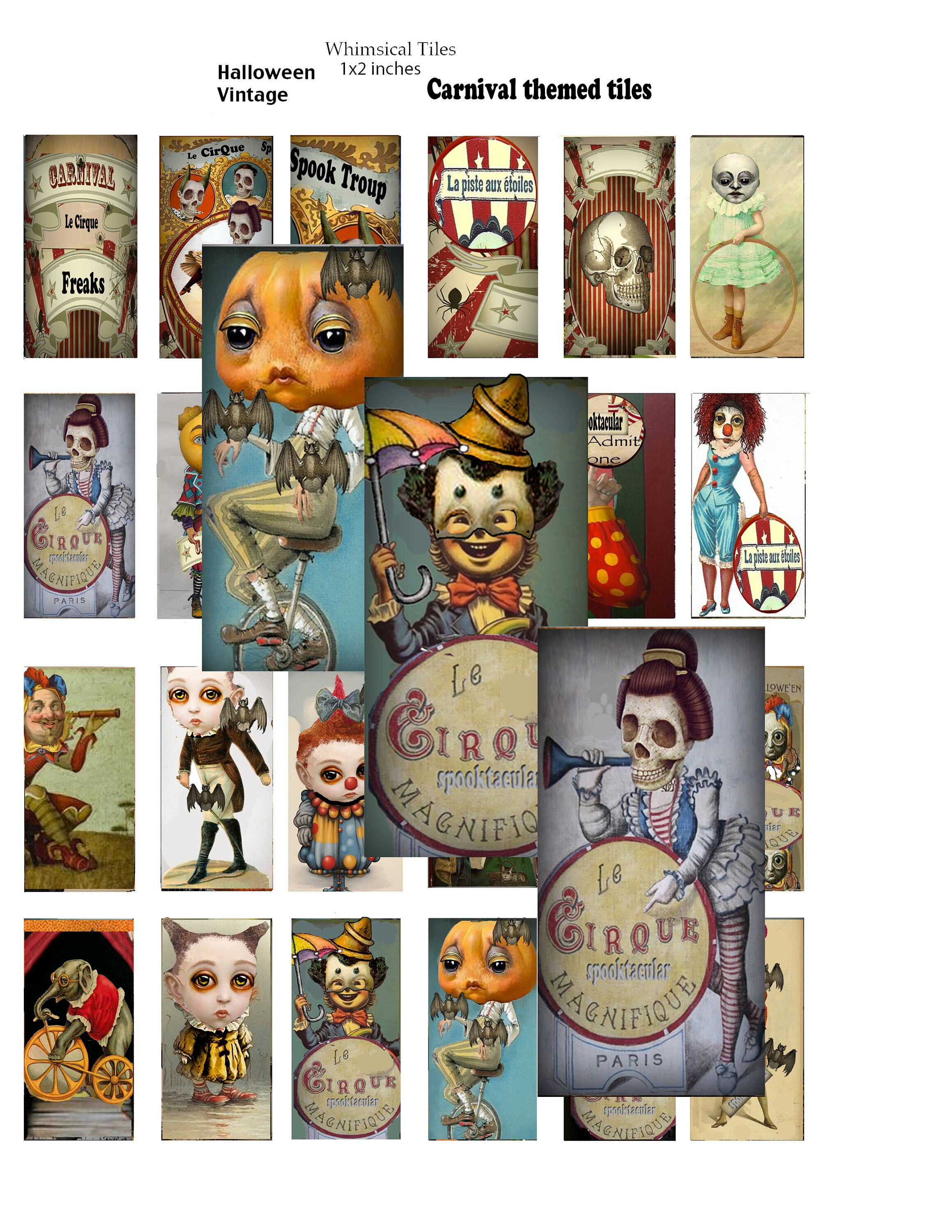 Whimsical Halloween Circus Tiles: Macabre Collage (PDF & JPEG) - Etsy