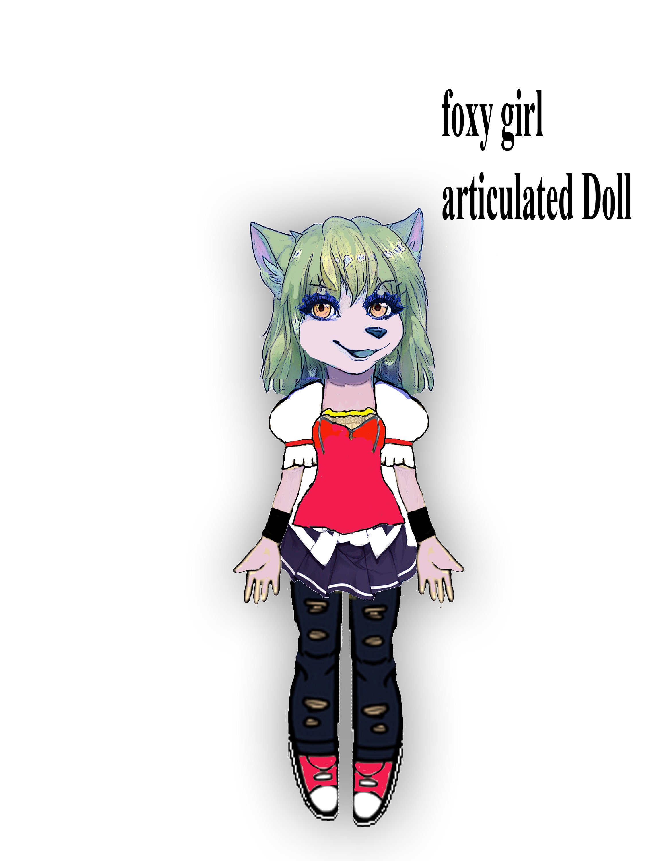 Printable Paper Doll Fox Girl Furry Adopt Articulated Puppet Craft ...