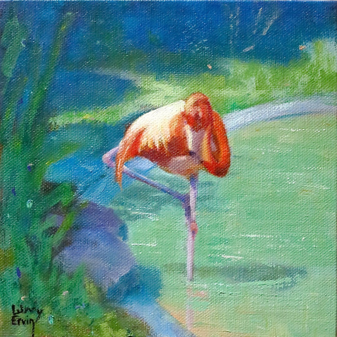 Flamingo Original Oil Painting, 6x6 Inch: "flamingo Yoga" - Etsy