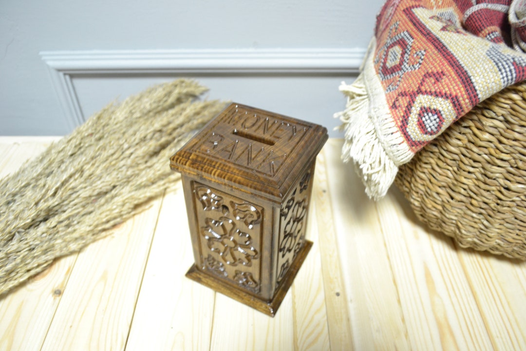 Wood Hand Carving Money Box Banks & Cash Boxes Vintage Money - Etsy