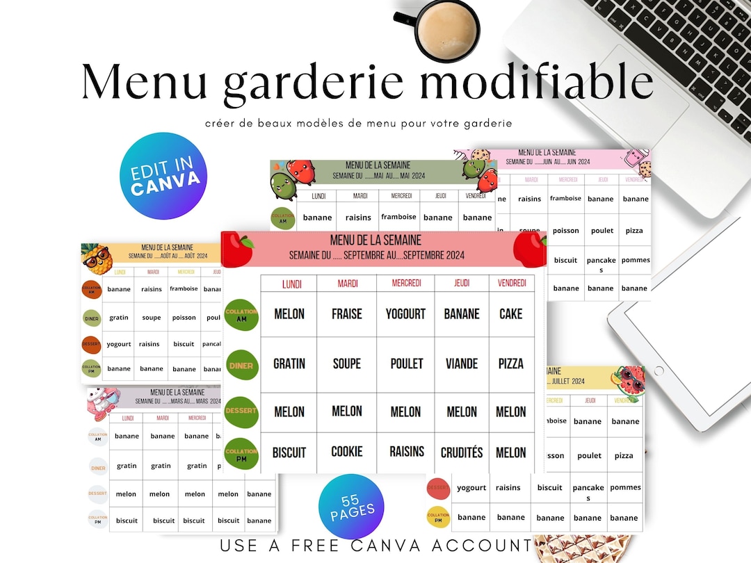 Editable Daycare Menu Template, Weekly School Menu - Etsy