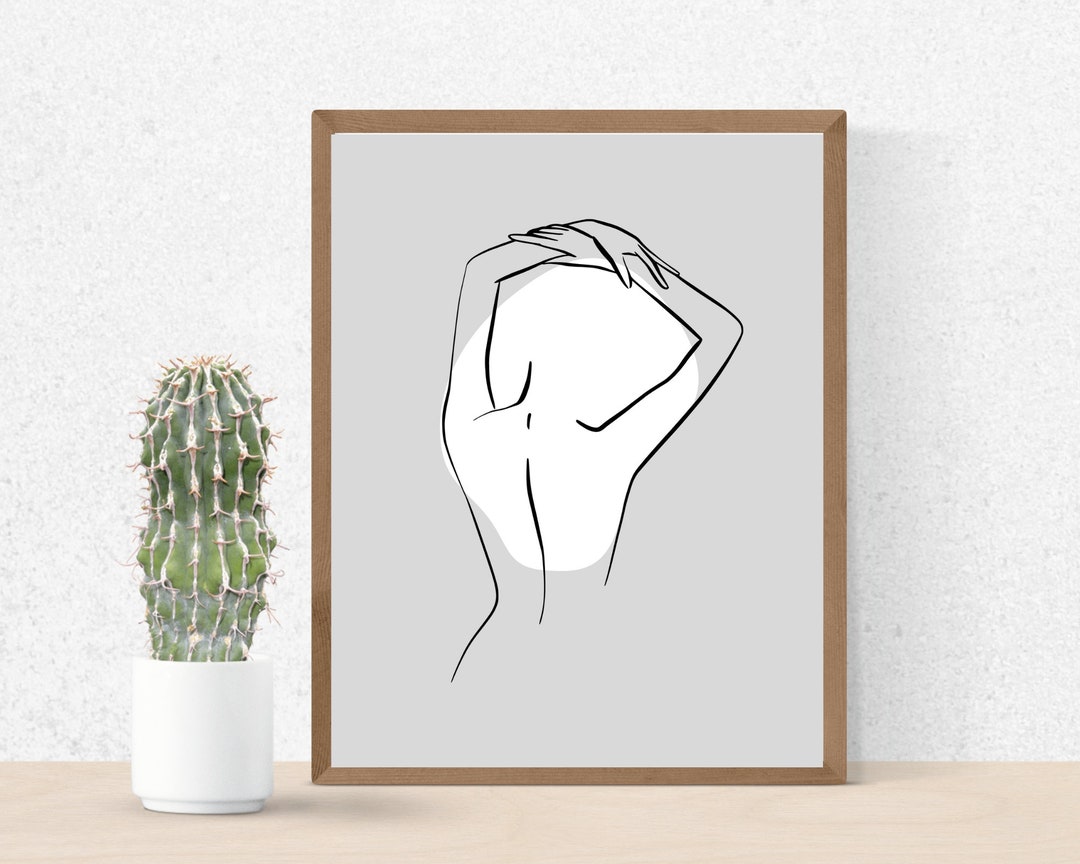 Woman Silhouette Back Drawing Female Art Line Print Minimalist One Line ...