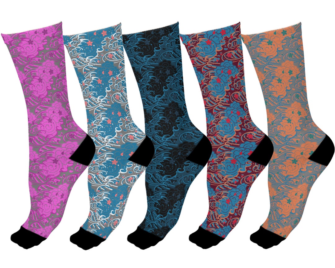 Japanese Wave Socks | Premium Kanagawa Wave Pattern Crew Socks | Unique ...