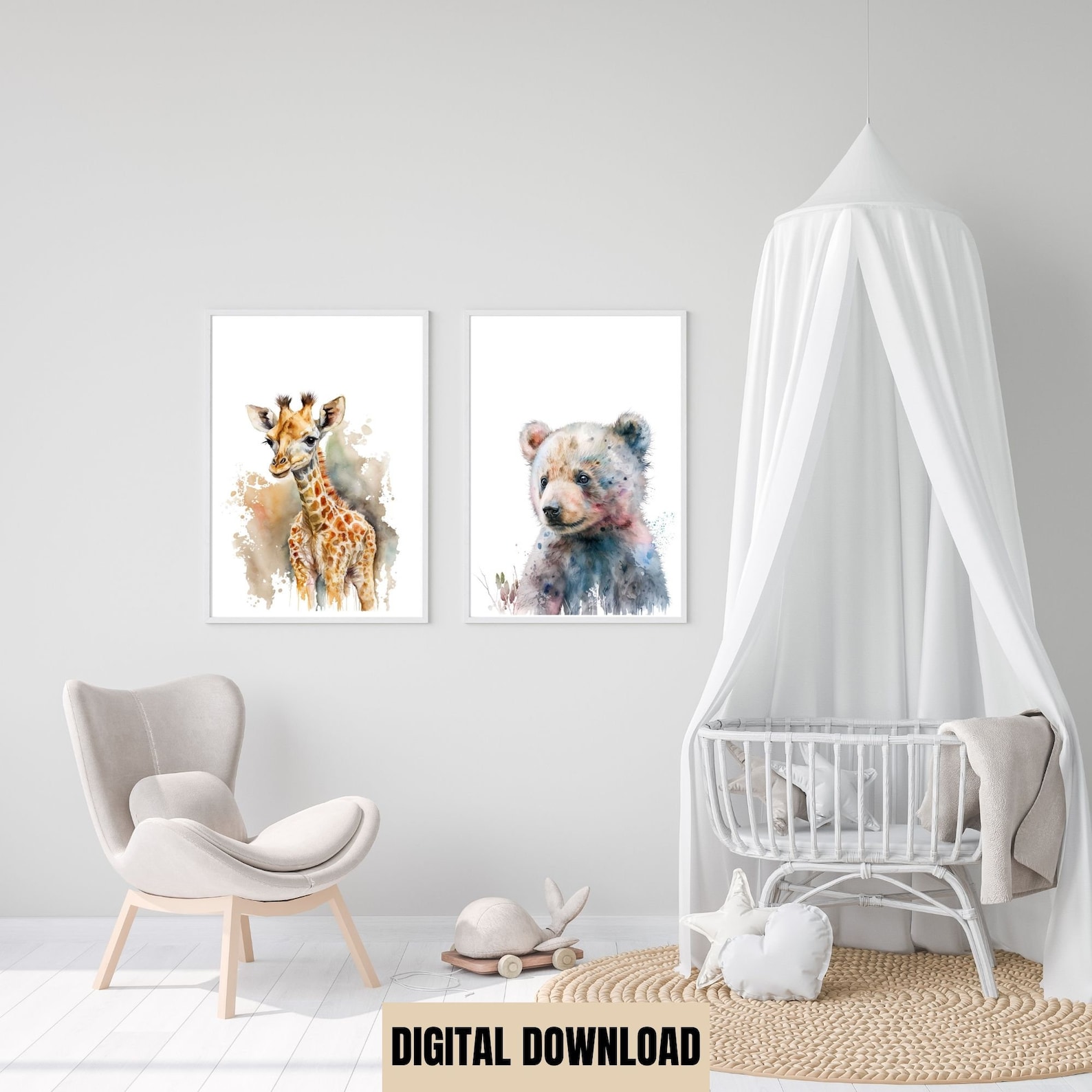 Baby Animal Wall Art Set Digital Prints Safari Nursery Art Nursery Wall ...