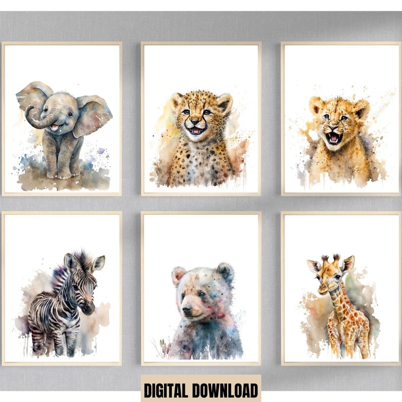 Baby Animal Wall Art Set Digital Prints Safari Nursery Art Nursery Wall ...