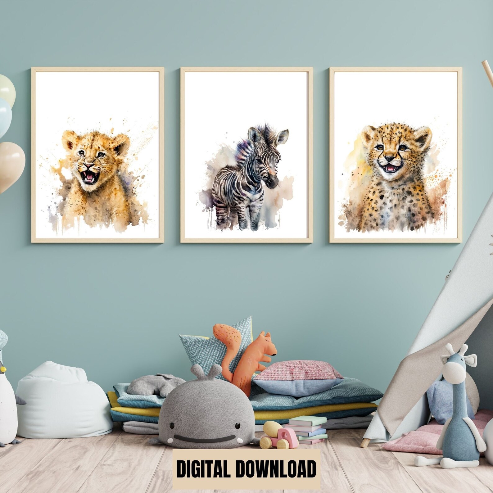 Baby Animal Wall Art Set Digital Prints Safari Nursery Art Nursery Wall ...