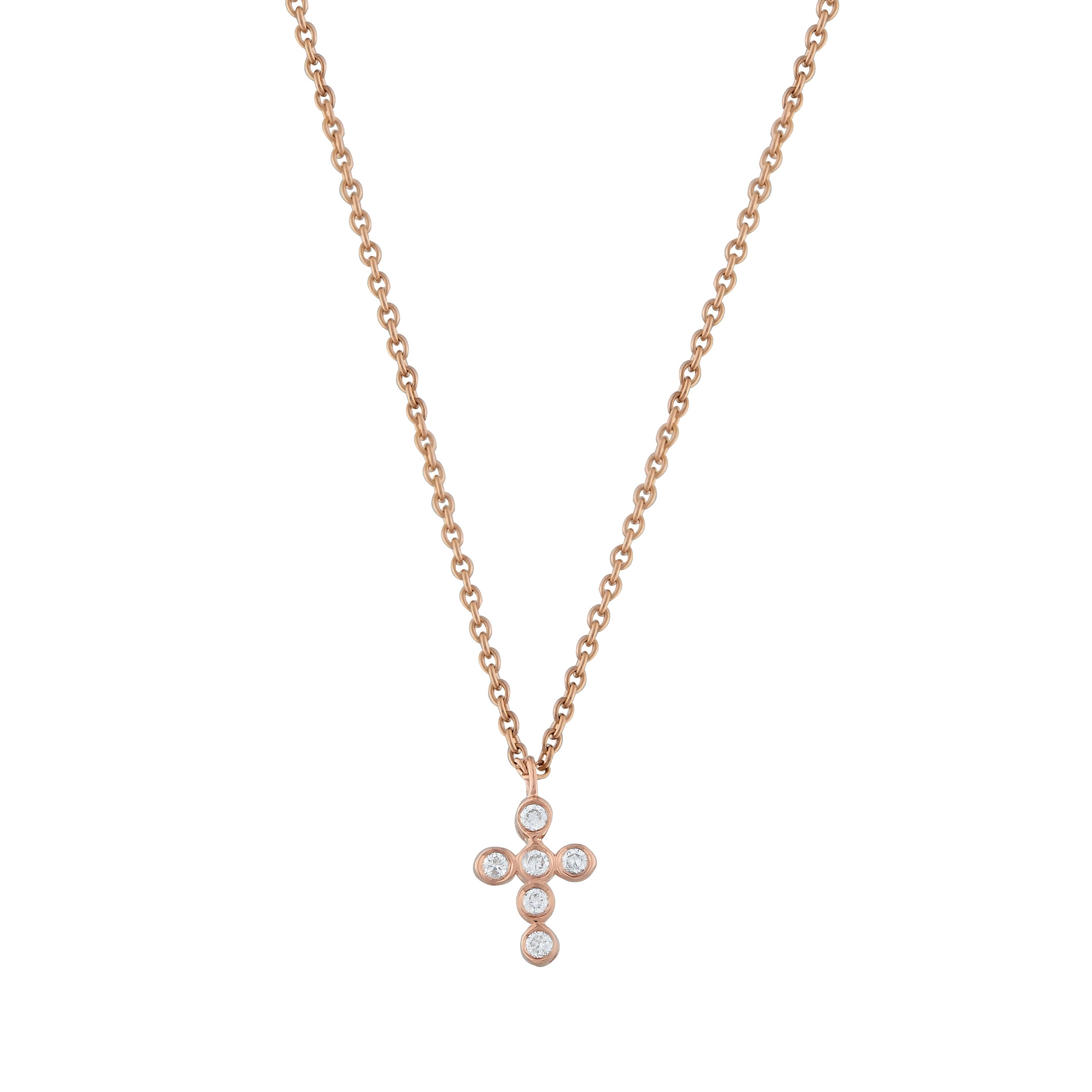 14K Rose Gold Cross Necklace and Chain With Diamond Setting - Etsy