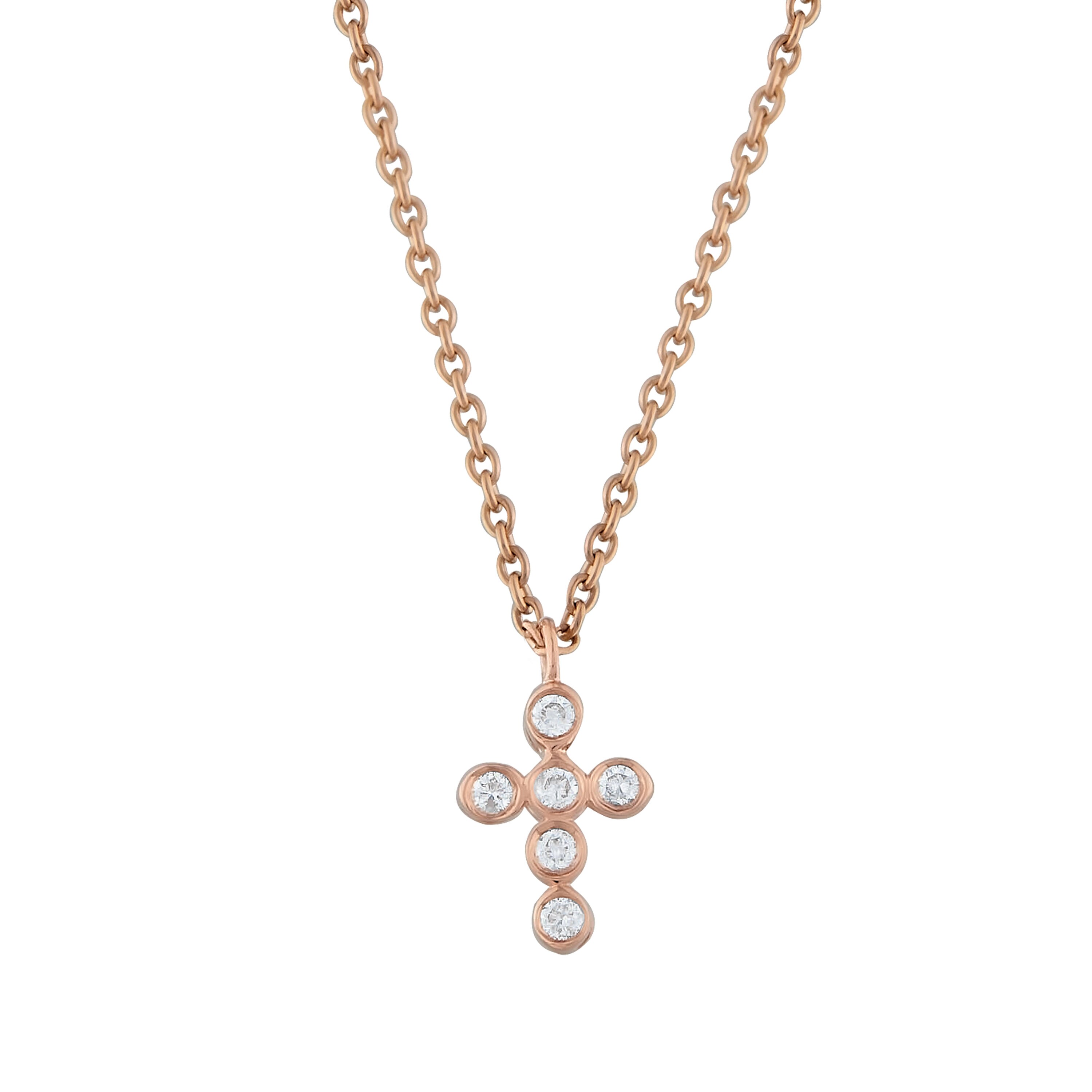 14K Rose Gold Cross Necklace and Chain With Diamond Setting - Etsy