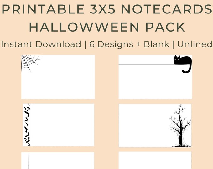Halloween-themed Printable Unlined 3x5 Index Cards | Notecards | Flash ...