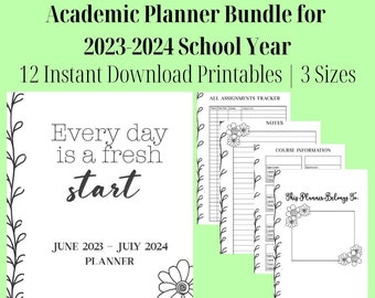 Academic Planner Printable Bundle for July 2023 June 2024 - Etsy