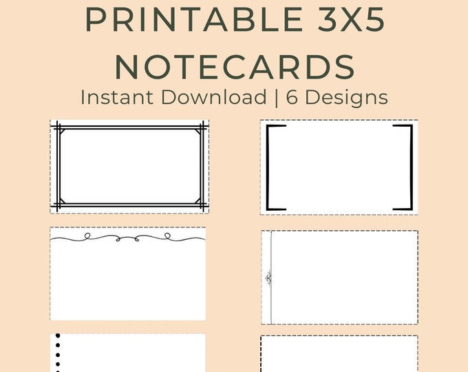 Printable 3x5 Index Cards | Notecards | Flash Cards | Recipe Cards | 6 ...
