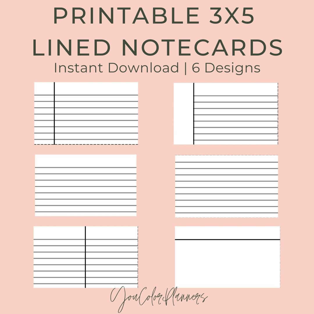 Printable 3x5 Lined Index Cards | Notecards | Flash Cards | Recipe ...