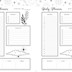 Printable Black and White Daily Planner Bundle With Starry-themed ...
