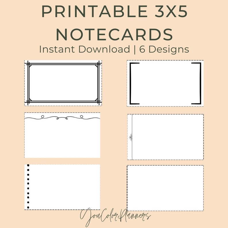 Printable 3x5 Index Cards | Notecards | Flash Cards | Recipe Cards | 6 ...