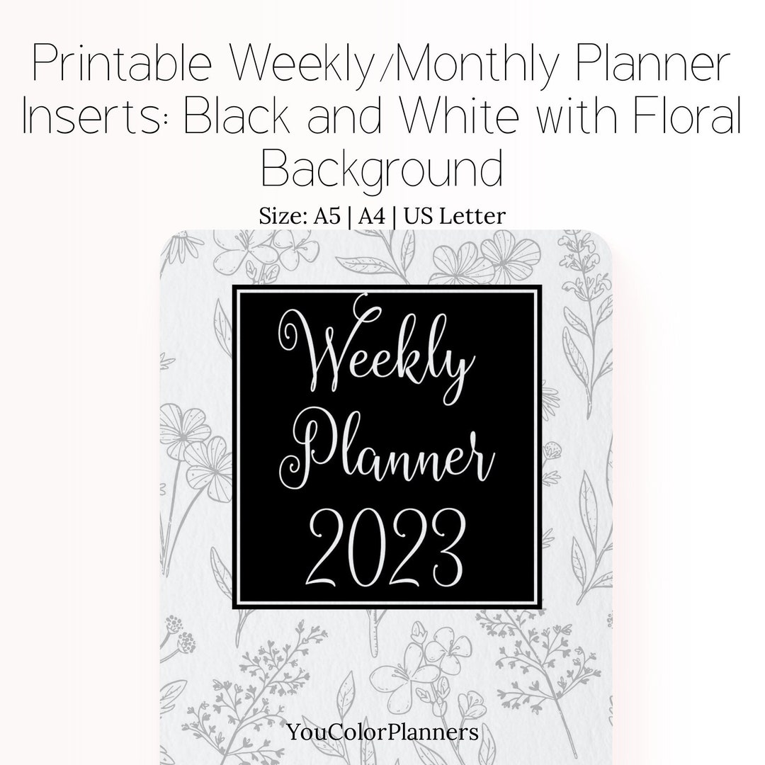 Printable Black and White Monthly & Weekly Planner With Floral ...