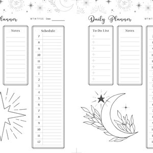 Printable Black and White Daily Planner Bundle With Starry-themed ...