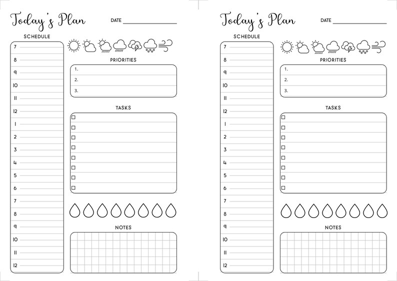 Simple Black and White Printable Daily Planner Insert With Water ...