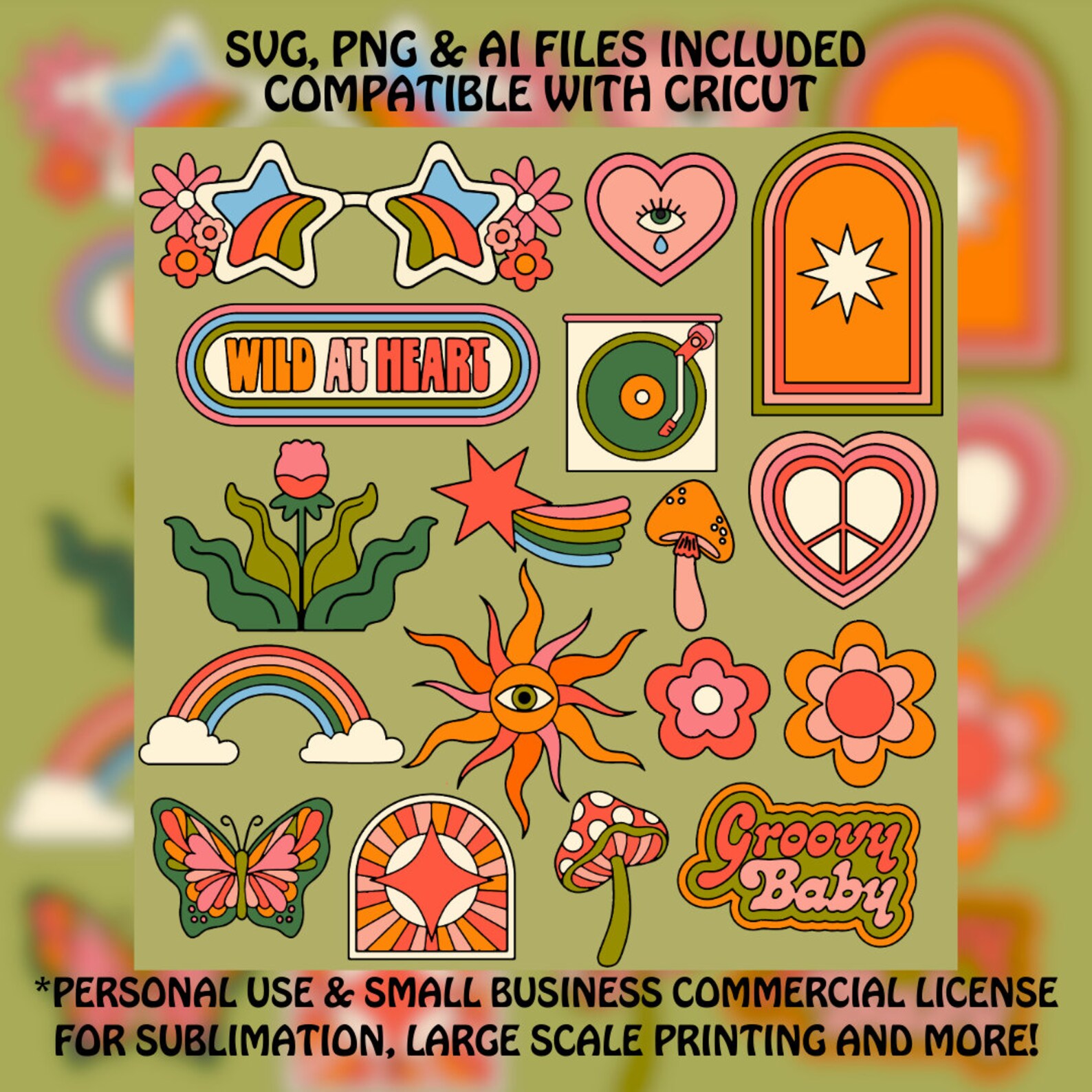 Hippie SVG, Printable Sticker Sheet, SVG PNG Files, Butterfly Svg ...