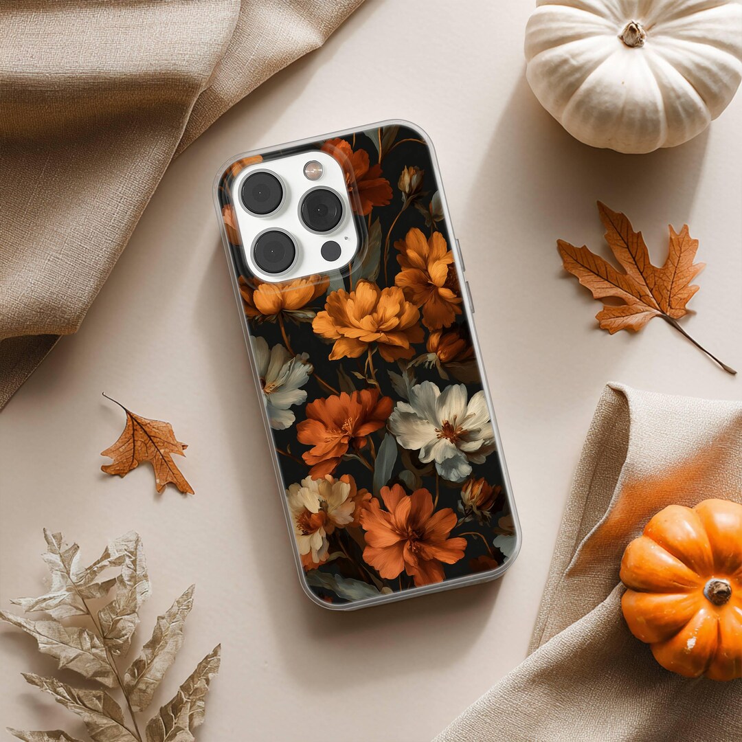 Floral Autumn Phone Case Dark Fall Flowers Cover for iPhone 16 15 14 13 ...