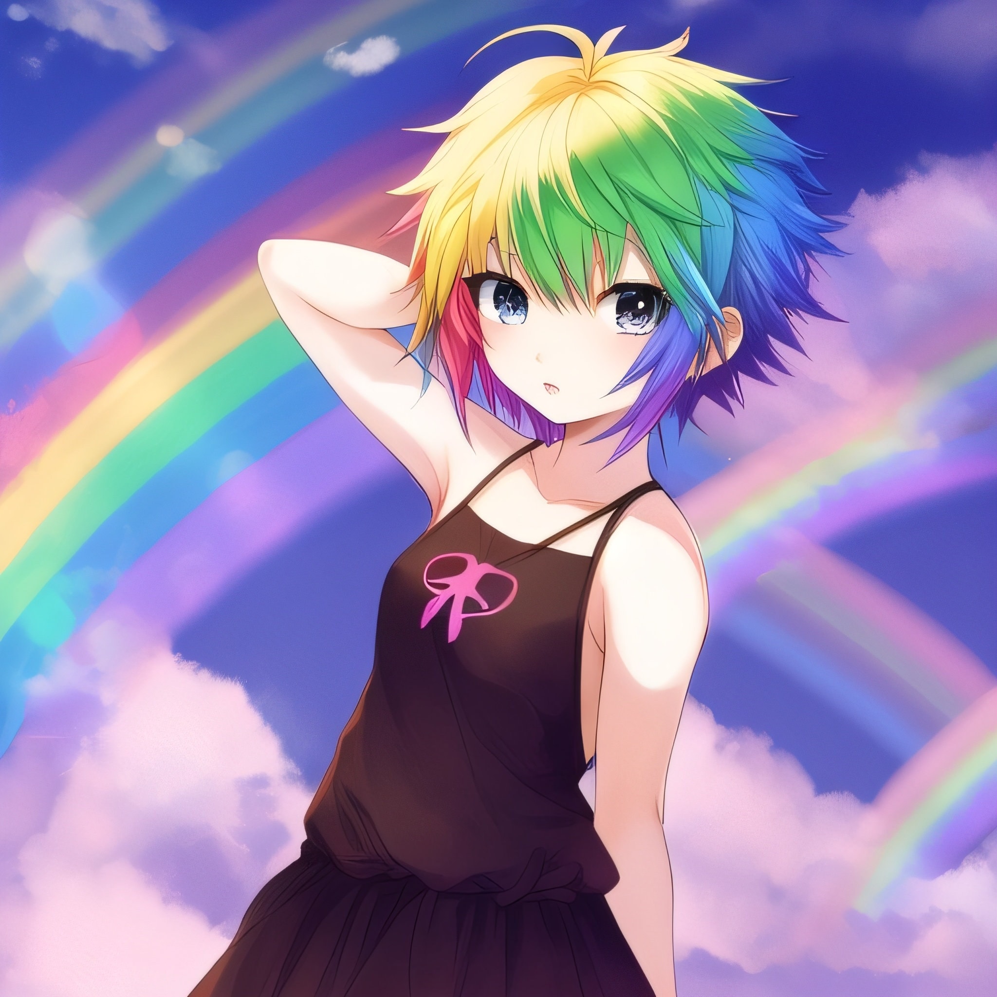 Rainbow Short Hair Anime Girl Digital Download - Etsy