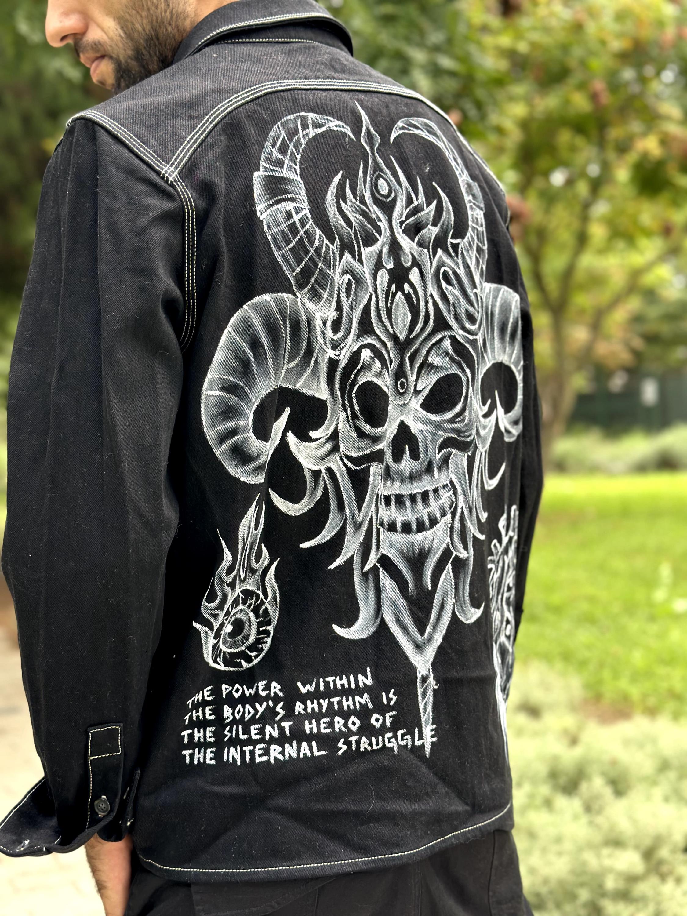 Handmade Gothic Painted Denim Jacket: Unisex Streetwear (size L) - Etsy