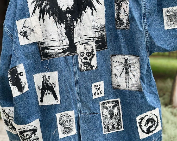 Custom Denim Jacket Hand Painted Unisex / Patchwork Clothing Gothic ...