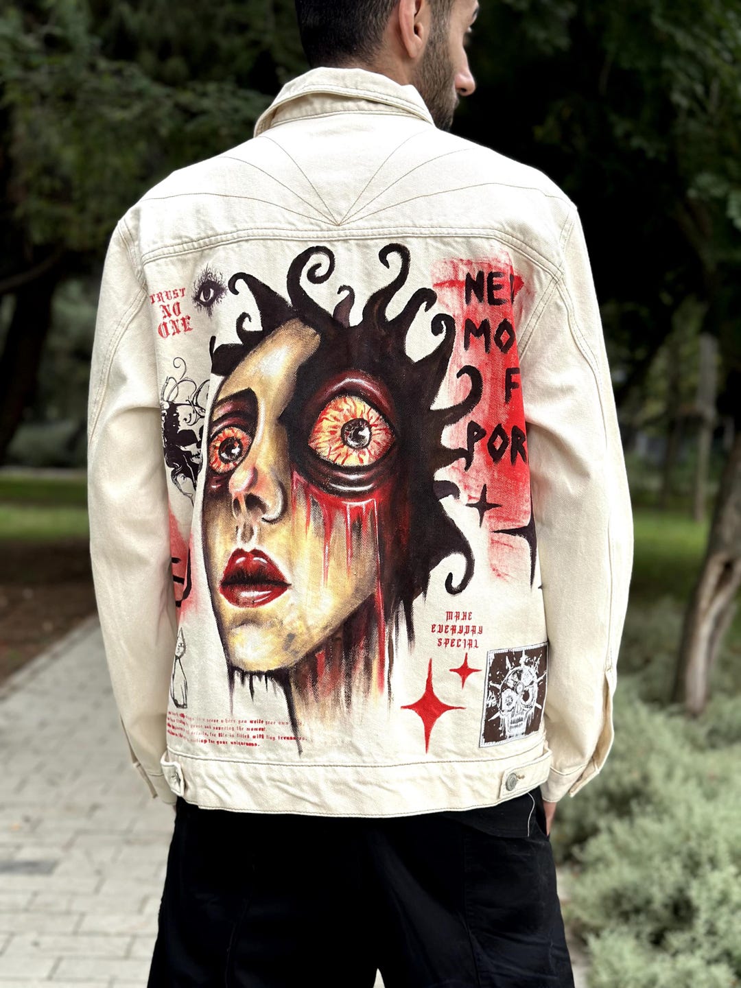 Custom Denim Jacket Handmade Painting Unisex / Wearable Art Clothing ...