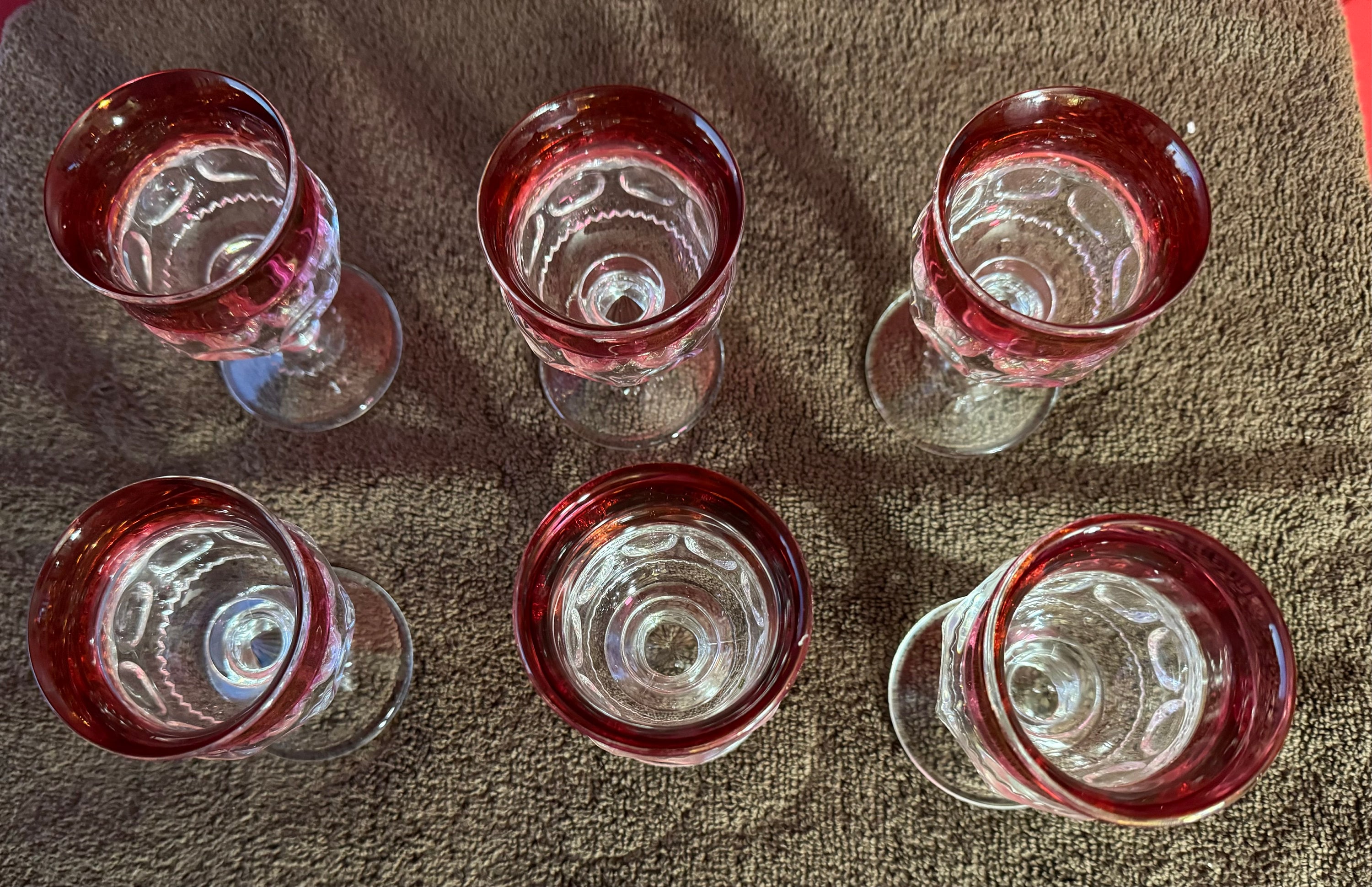 Set of 6 Kings Crown Ruby Red Thumbprint Made by U.S. Glass Company ...