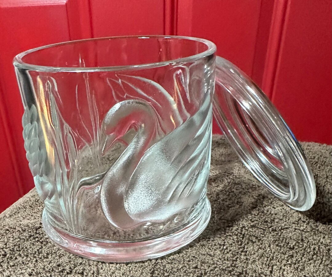 Crystal Frosted Vintage Gloria Vanderbilt Embossed Glass Swan Jar With ...